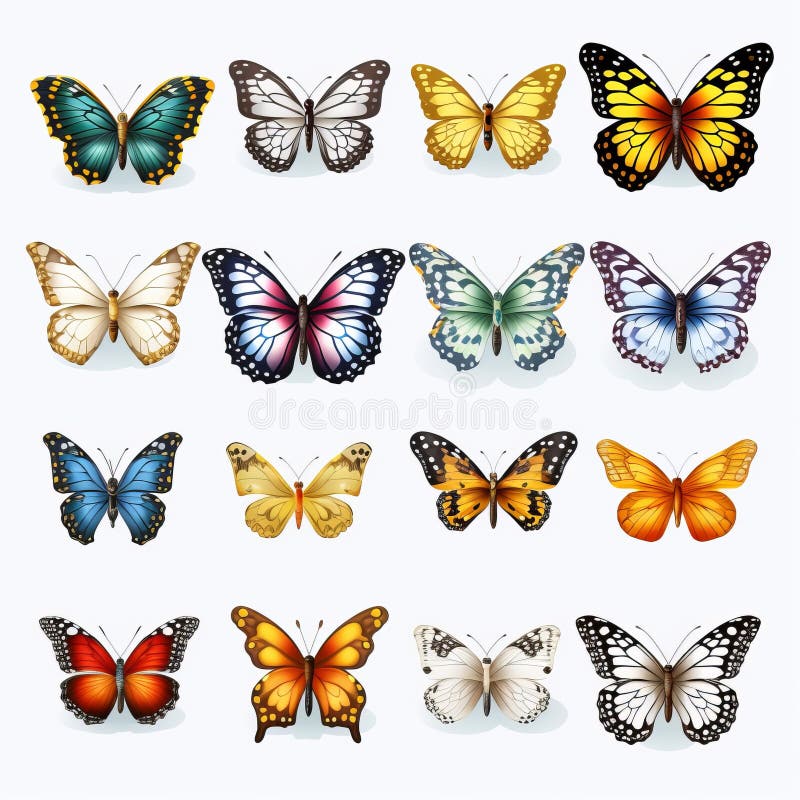 Hyper-realistic Vector Illustrations of Colorful Butterflies Stock ...