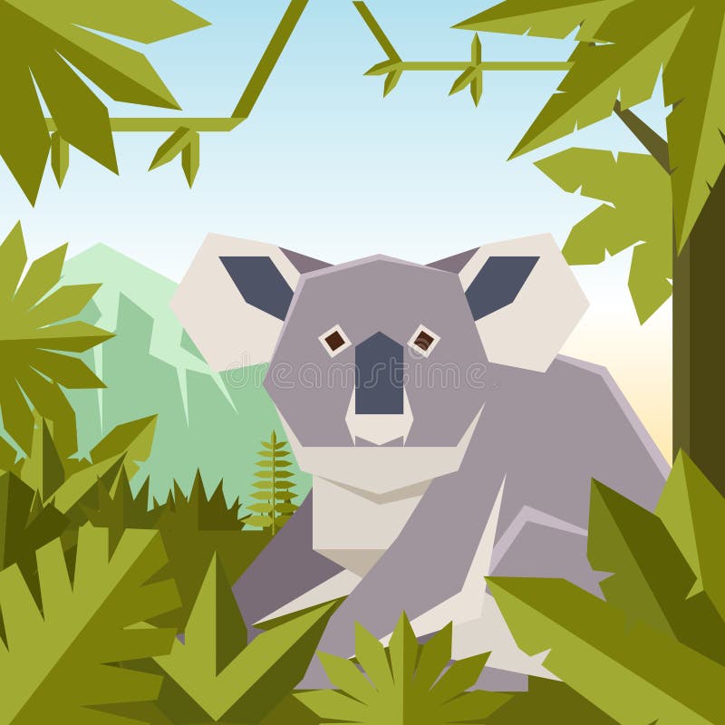 Flat Geometric Jungle Background with Koala Stock Vector - Illustration ...