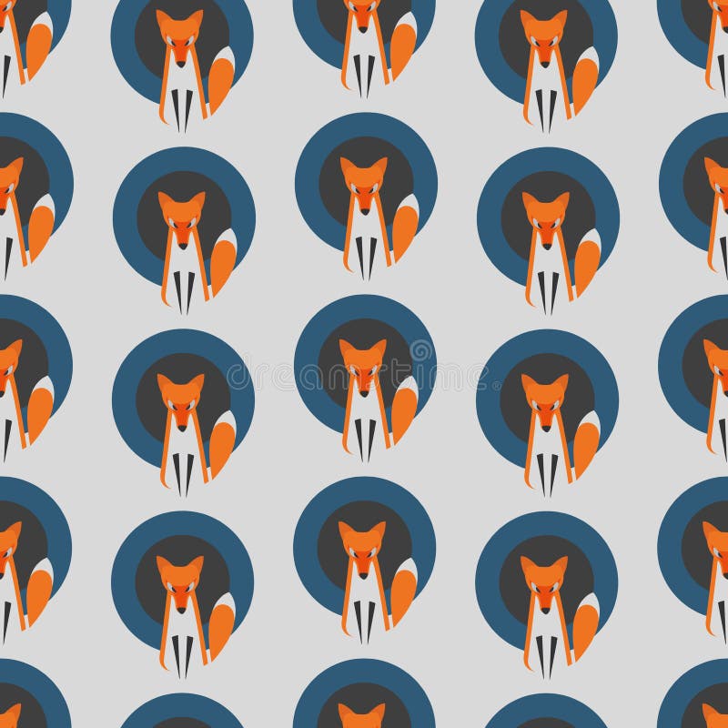 Vector Image of a Fox Design on a Grey Background with Blue and Dark ...