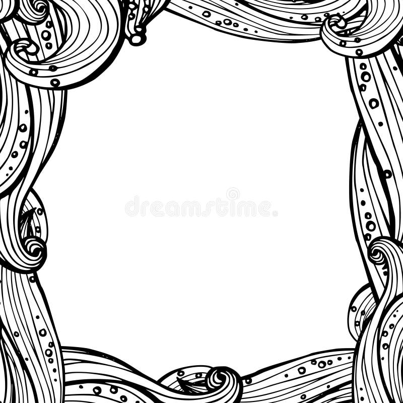 Vector Image of a Frame from Black and White Drawn Wave. Stock Vector ...