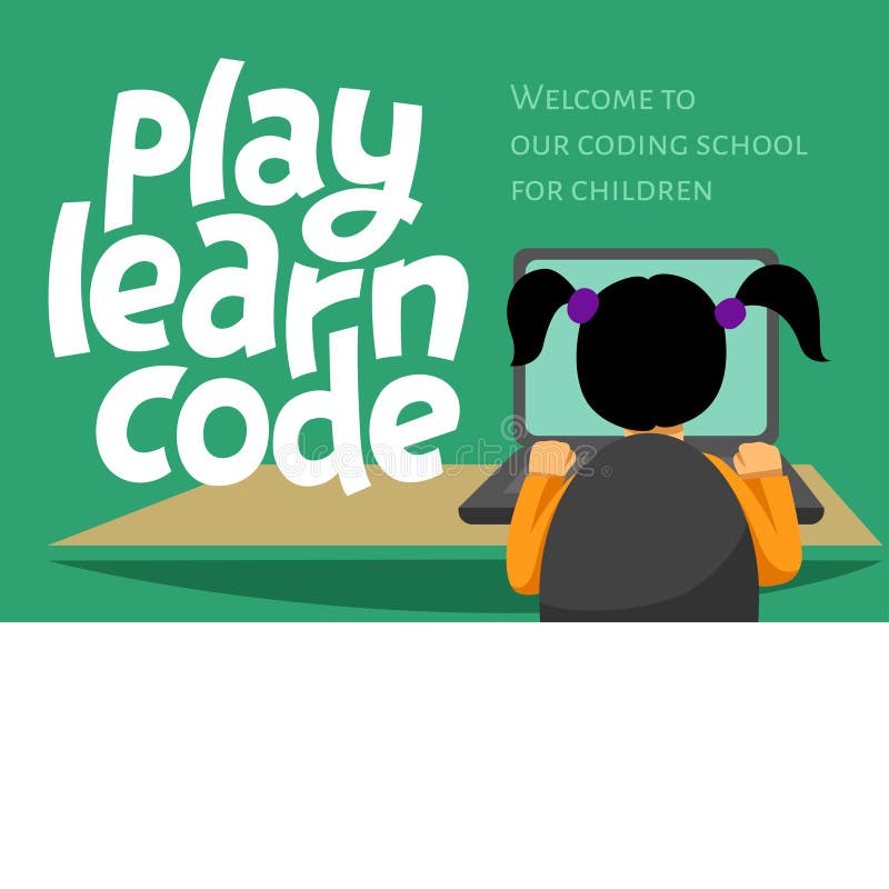 A Vector Of A Girl Sitting At The Desk And Coding On The Laptop With A ...