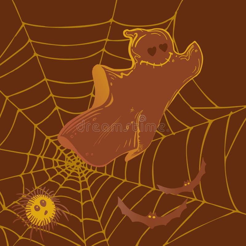 Vector Image of a Halloween Ghost and Flying Flies on a Background of ...