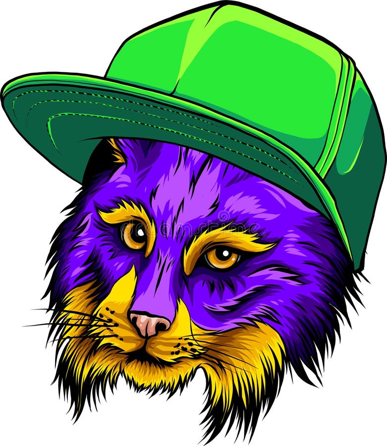Head Lynx with Witch Hat Vector Illustration on White Background ...