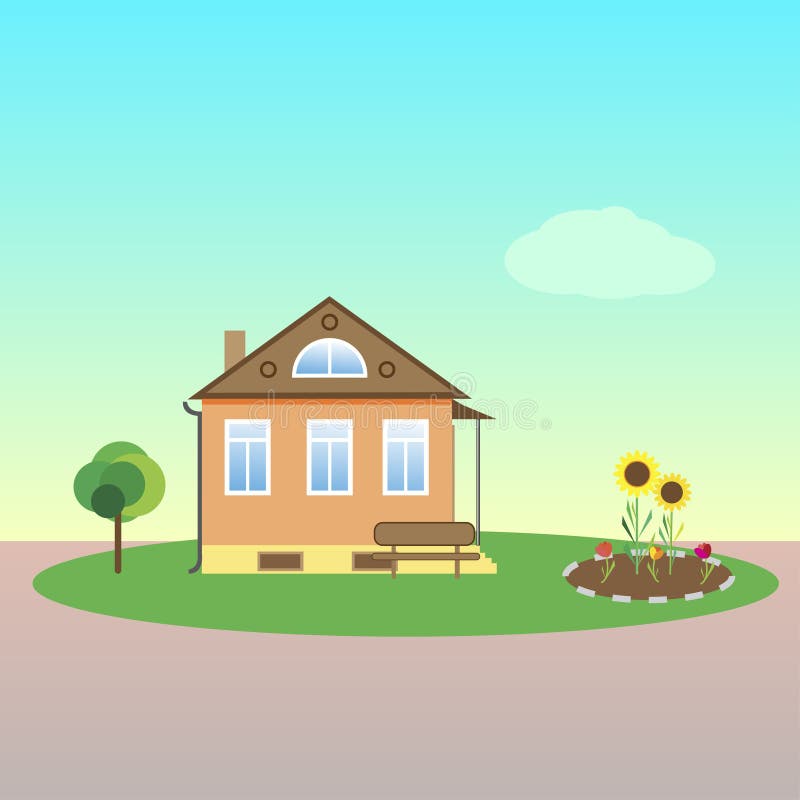 Vector Image House with Plot, Residential Area, Flat Style Stock Vector ...