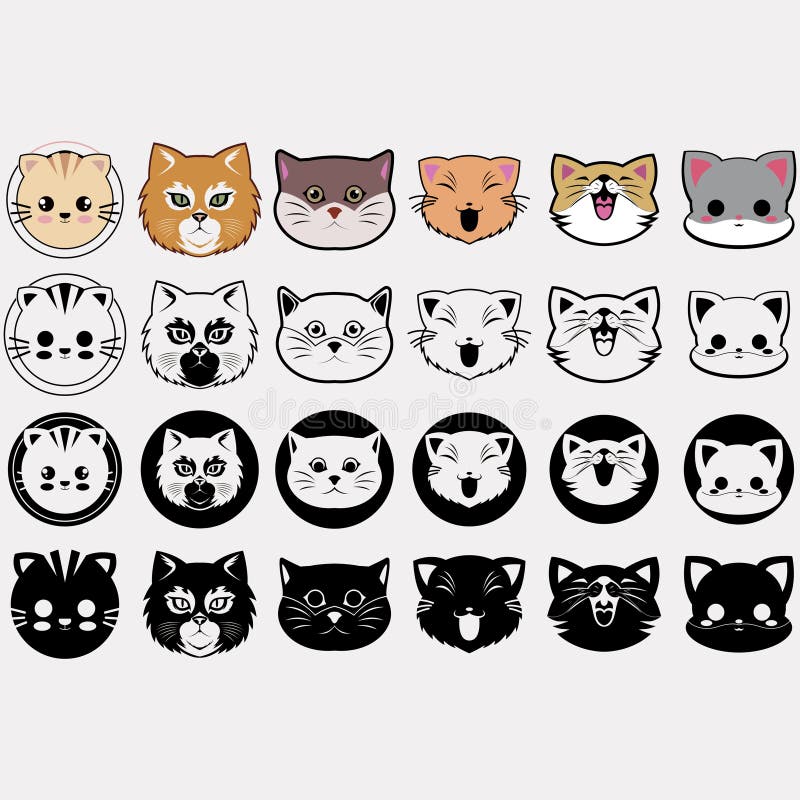 Vector Image Illustration of a Collection of Cat Logos Stock Vector - Illustration of isolated ...