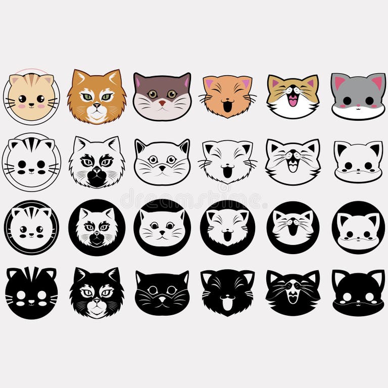 Vector Image Illustration of a Collection of Cat Logos Stock Vector ...