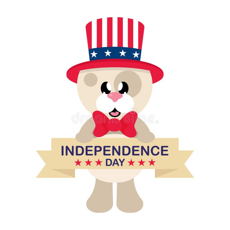 4 July Cartoon Cute Dog in Hat with Sign Stock Vector - Illustration of ...