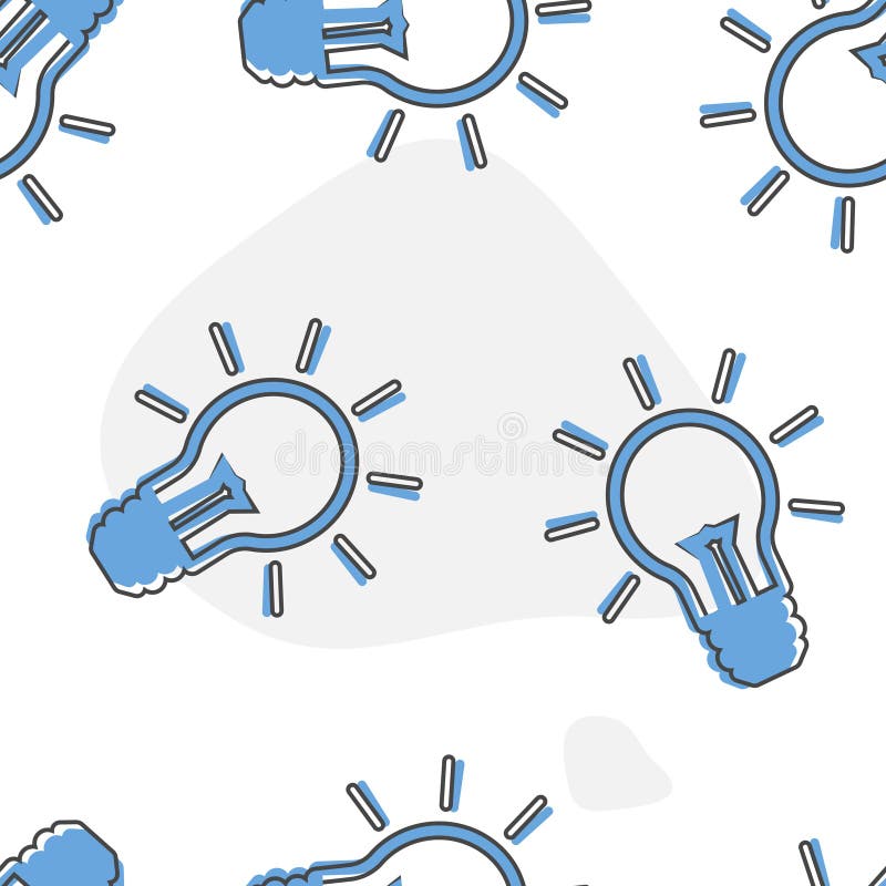 Vector Image Lamp. Light Bulb Cartoon Style on Seamless Pattern on a ...