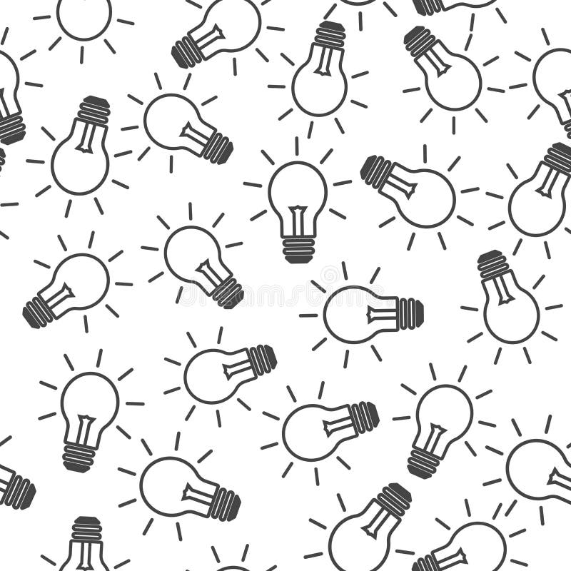Vector Image of a Lamp. Light Bulb Icon Seamless Pattern on a White ...