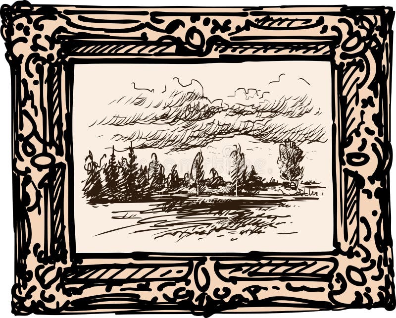 Vector Image of a Landscape in a Decorative Frame Stock Vector ...