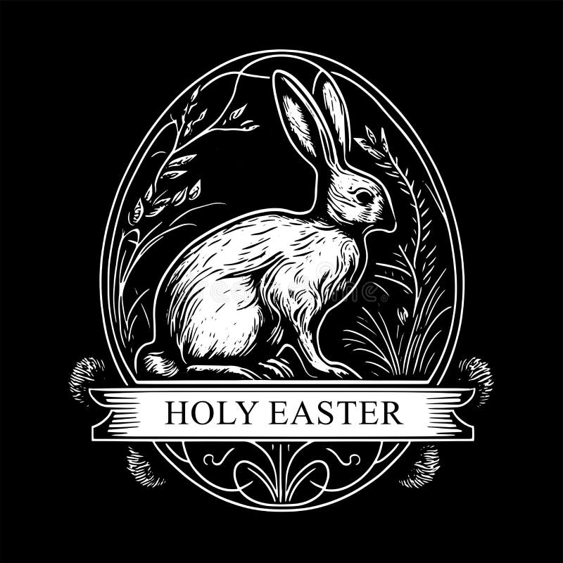 Vector Image of a Logo for Holy Easter. Easter Bunny on a Floral ...