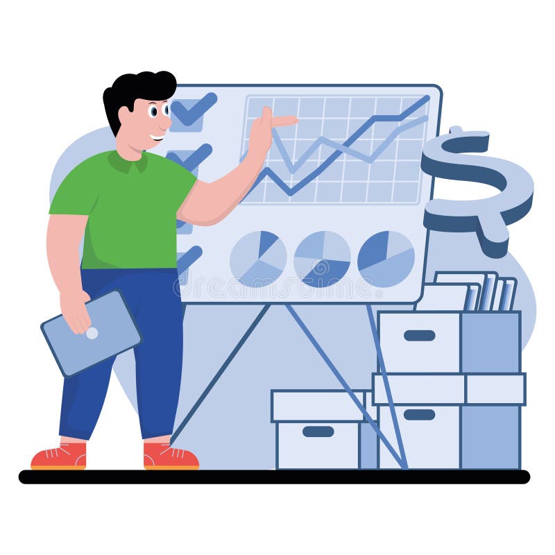 Vector Image with a Man Doing Analysis of Marketing Research Stock ...