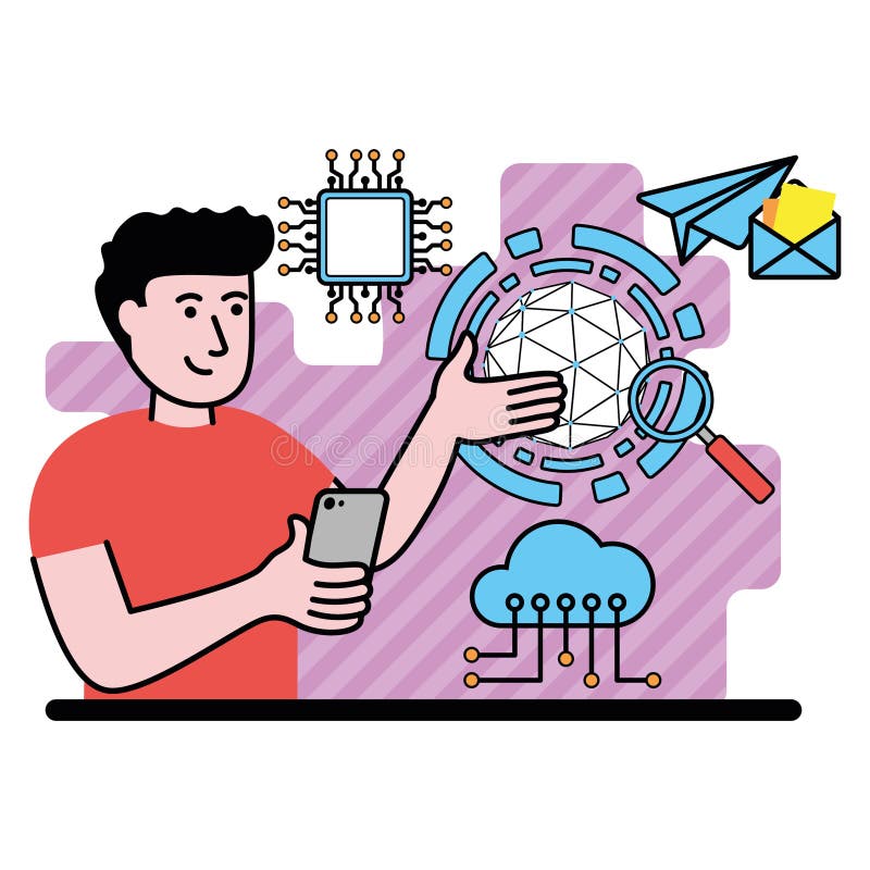 Vector Image with the Man Man Explores the World of Digital ...