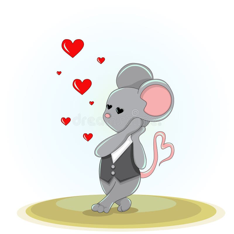 Vector Image of a Mouse in Love among Hearts Stock Vector ...