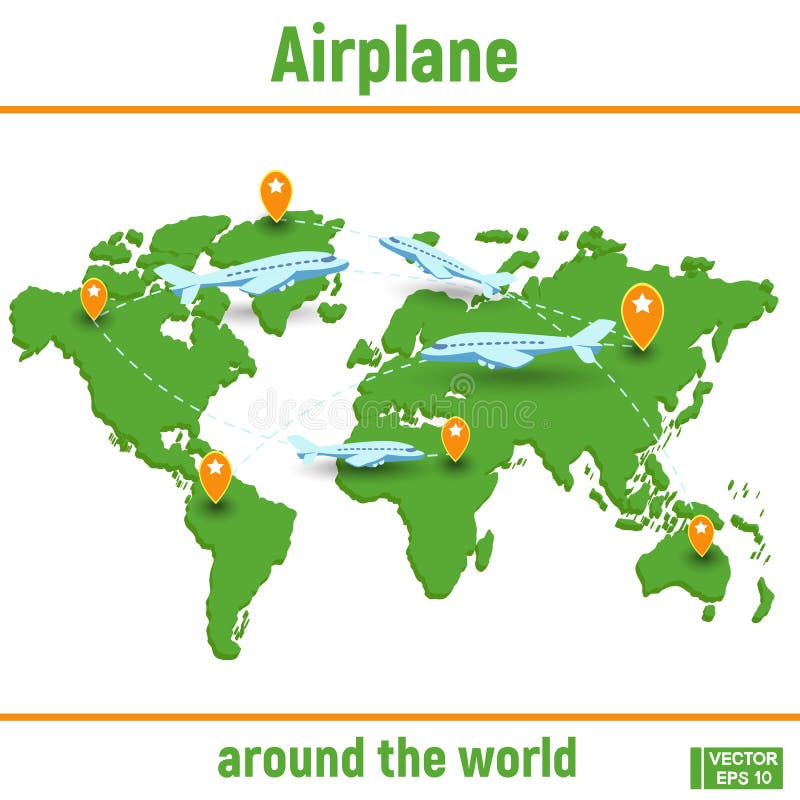 Planes fly over the map stock illustration. Illustration of graphic ...