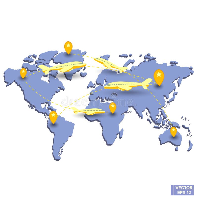 Planes fly over the map stock illustration. Illustration of flight ...