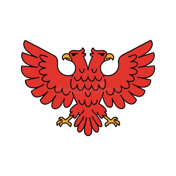 Red Two-headed Eagle Heraldic Symbol with Spread Wings and Yellow Beaks ...