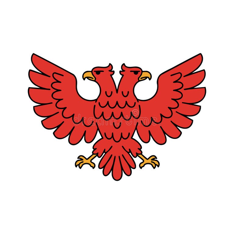 Red Two-headed Eagle Heraldic Symbol with Spread Wings and Yellow Beaks ...