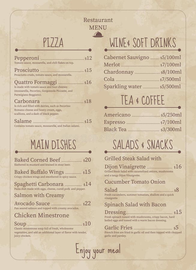 Vector Image of Restaurant Menu Performed in Old Style Stock Vector ...