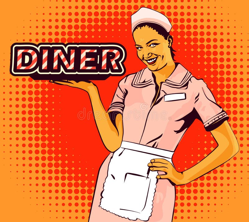 Vector Image Retro Diner Waitress Halftone Dots Background Stock ...