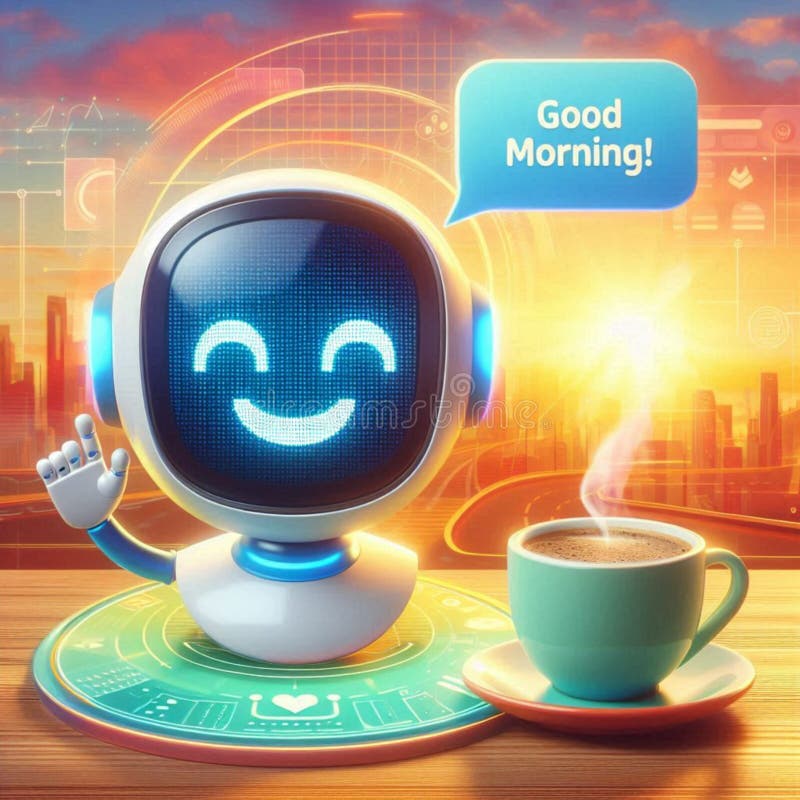 Vector Image of a Robot with Coffee with the Words Good Morning Stock ...