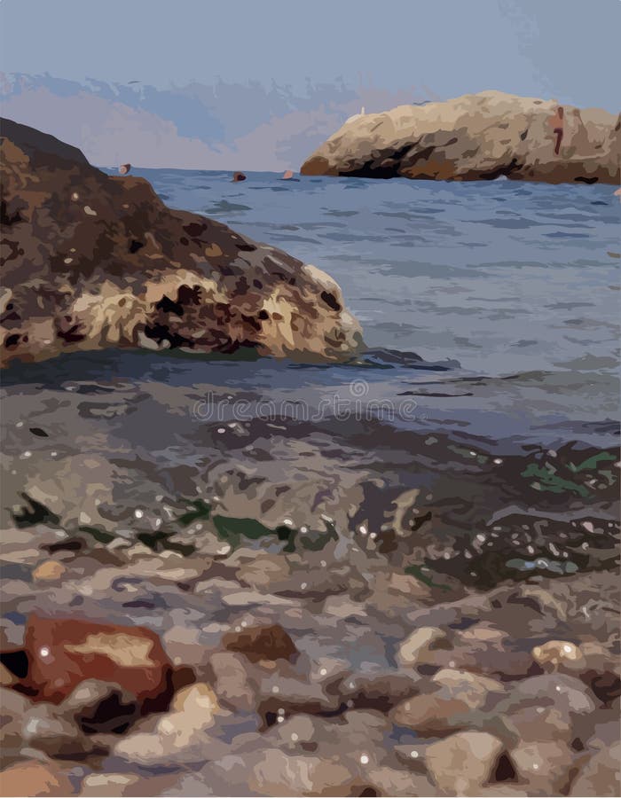 Vector Image of the Sea with Rocks Stock Vector - Illustration of ...