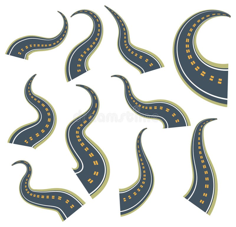 Set of Asphalt Roads. Cartoon Style Stock Vector - Illustration of ...