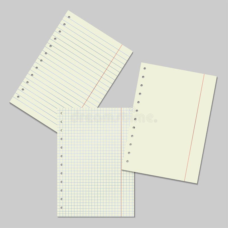Vector Image Set of Checkered and Line Sheets of Paper on Gray ...