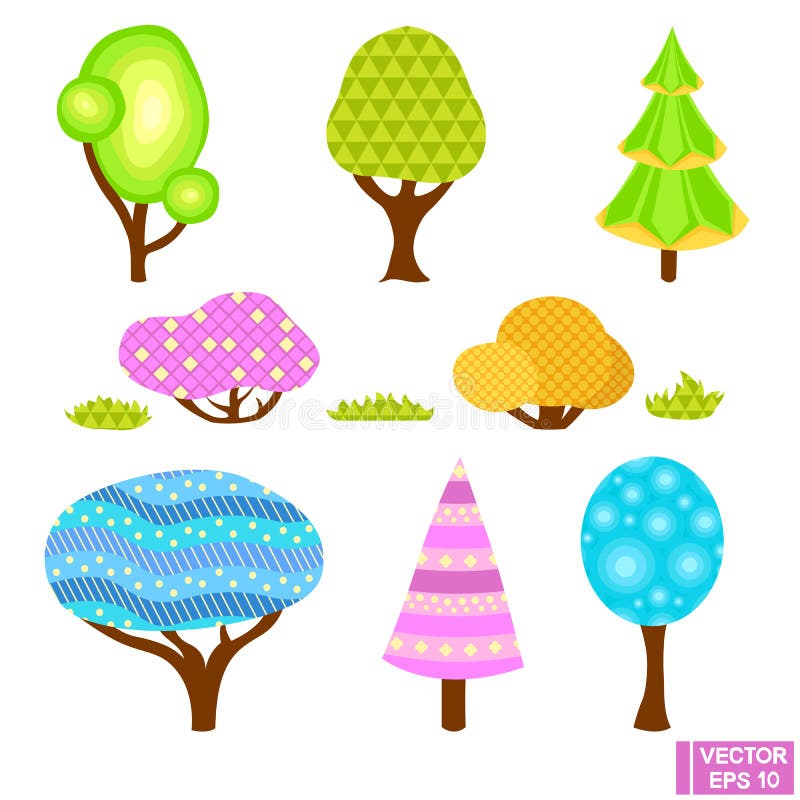 Set of Abstract Textured Trees Stock Illustration - Illustration of ...