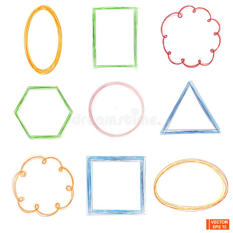 Set of Colored Frames Doodle Stock Illustration - Illustration of ...