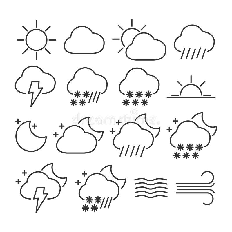 Vector Image Set Weather Line Icons. Stock Illustration - Illustration ...