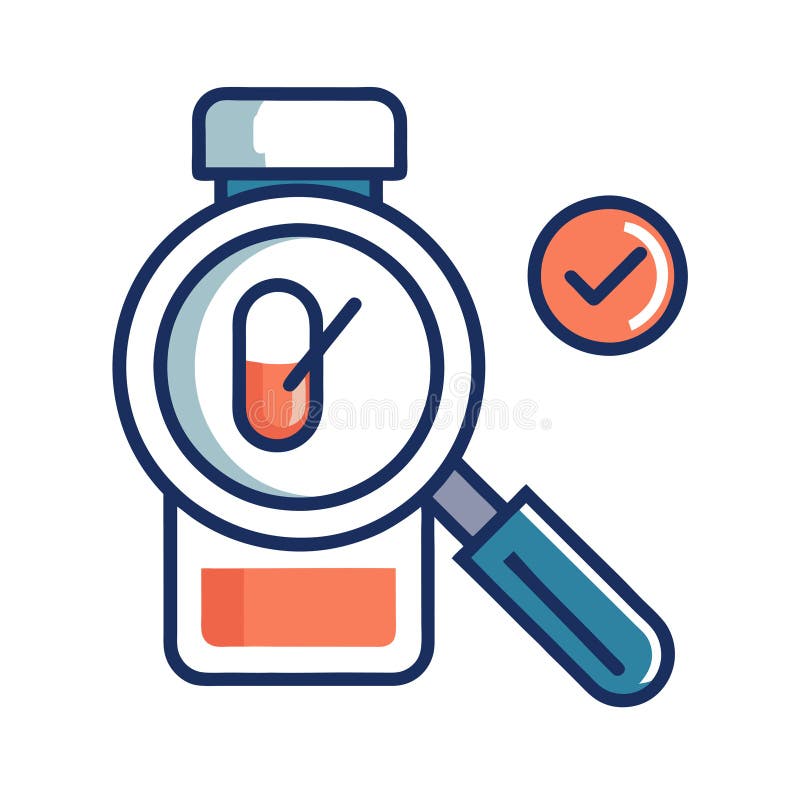 Pill Analysis: Magnifying Glass Inspecting Capsule in Bottle with Check ...