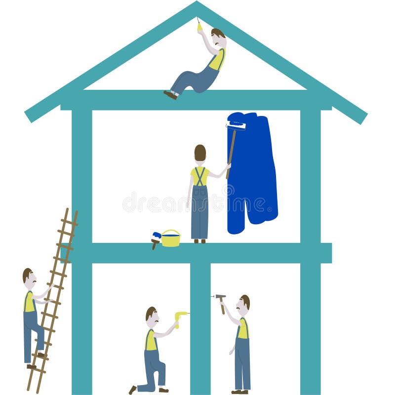 The Vector Image Shows How a Man Makes Repairs and Builds a House Stock ...