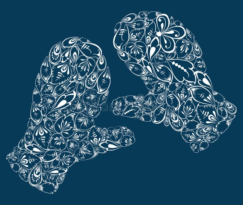 Vector Image of Silhouettes of Decorative Mittens from Frozen Leaves ...
