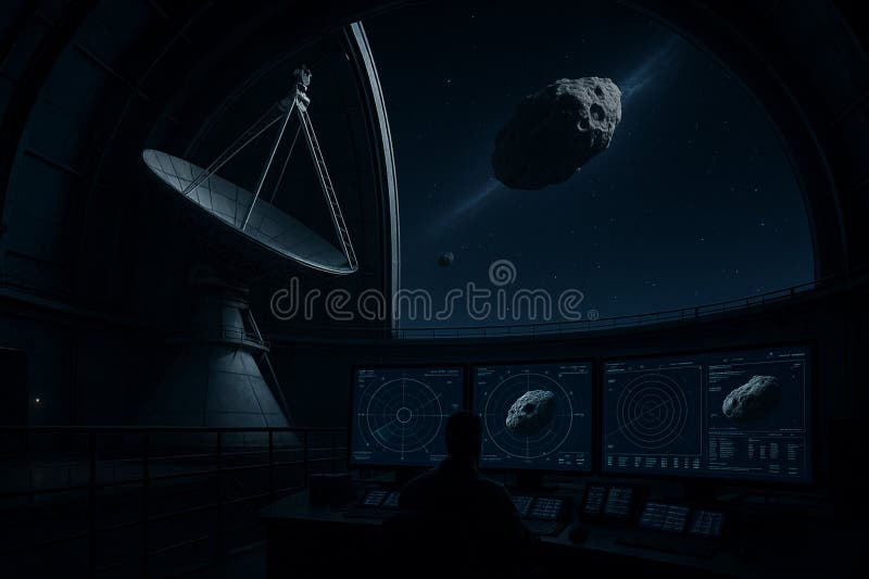 Space Control Room Monitoring Incoming Asteroid Threat, Vector Image ...