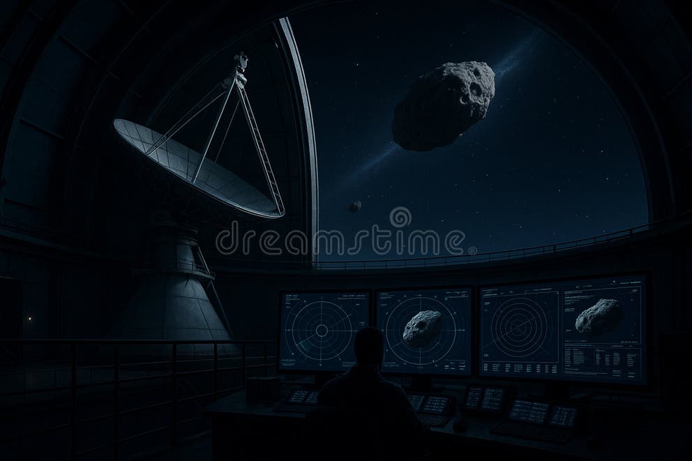 Space Control Room Monitoring Incoming Asteroid Threat, Vector Image ...
