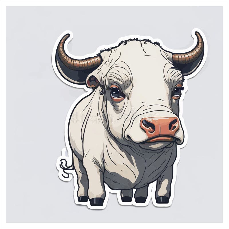 Vector, Image of Sticker, Cartoon Cute Bull, Full Color, with ...
