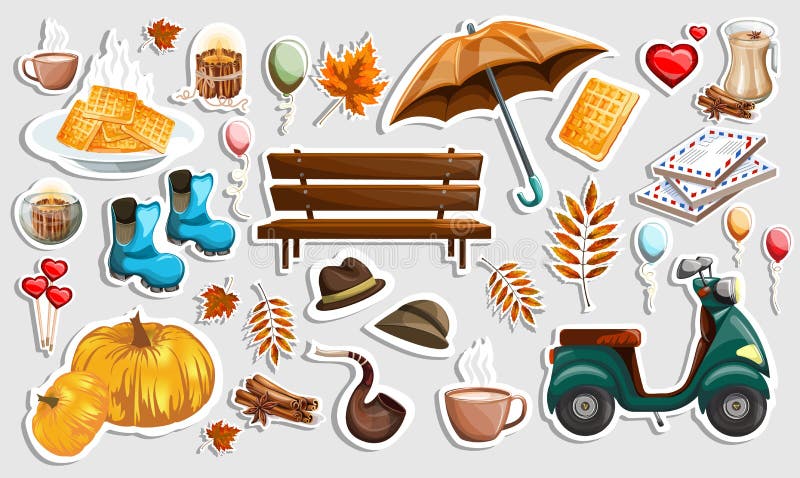 Vector Image of Stickers with Elements Symbolizing the Fall and Food ...