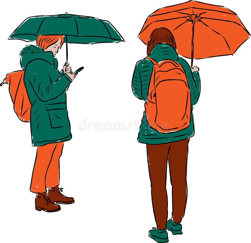 Children under umbrellas stock vector. Illustration of beautiful - 32005069