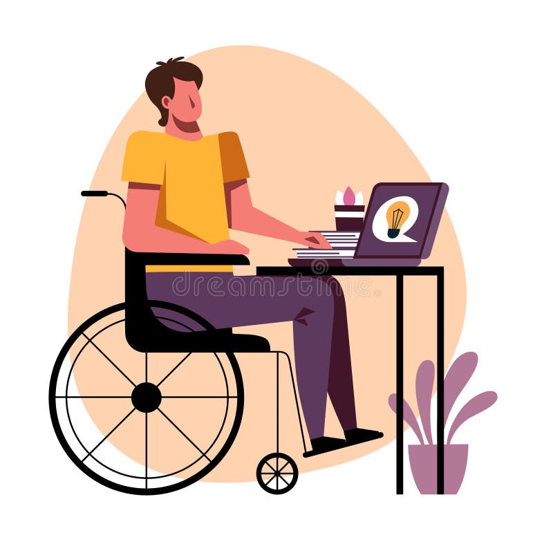 A Vector of a Student in a Wheelchair while the Remote Study Stock ...