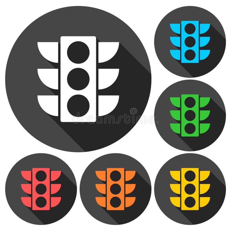 Traffic Light Icons Set with Long Shadow Stock Vector - Illustration of ...