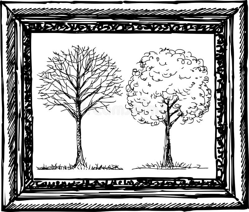 Vector Image of Trees Sketches in a Decorative Frame Stock Vector ...