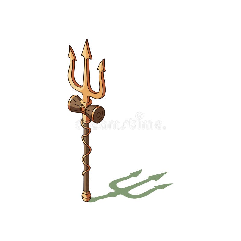 Trident Weapon with Wooden Handle and Three Sharp Prongs Casting Shadow ...