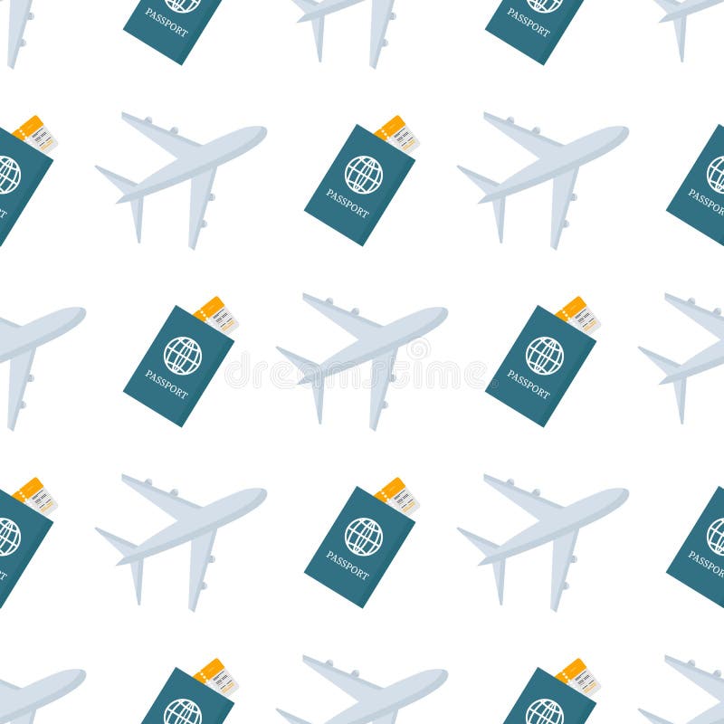 Airplane and Passport Pattern on White Background Stock Vector ...