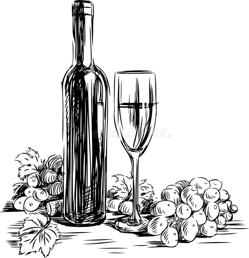 Grape wine stock vector. Illustration of glass, bottle - 30134878