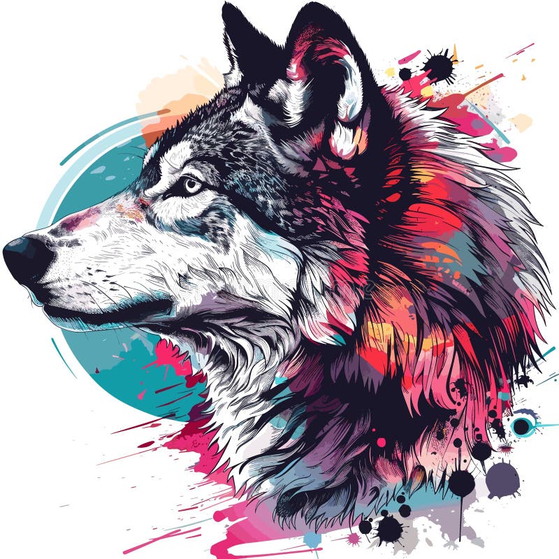 Vector Image of a Wolf on a Grunge Background with Splashes Stock ...