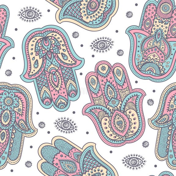 Vector Indian Hand Drawn Hamsa Seamless Pattern Stock Vector ...