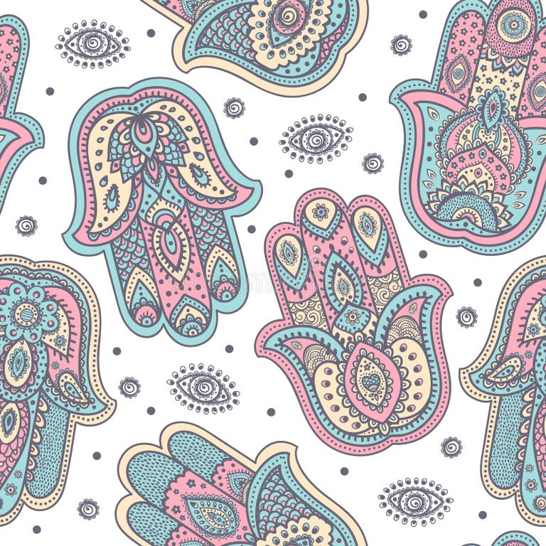 Vector Indian Hand Drawn Hamsa Seamless Pattern Stock Vector ...