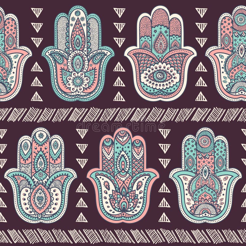 Vector Indian Hand Drawn Hamsa Seamless Pattern Stock Vector ...