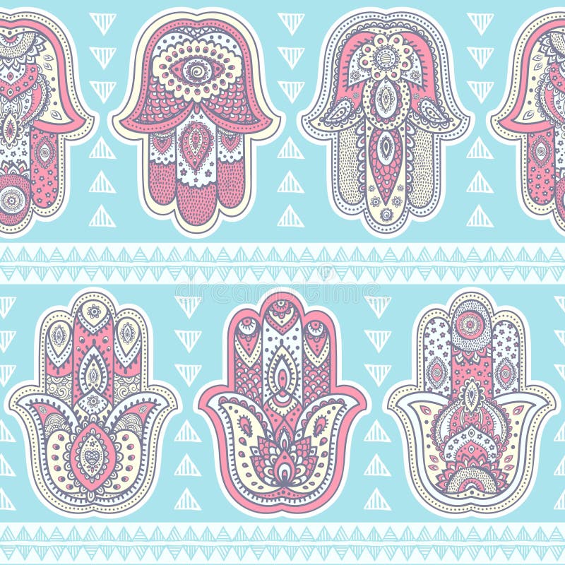 Vector Indian Hand Drawn Hamsa Seamless Pattern Stock Vector ...